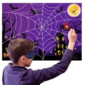 Bolake Halloween Party Games Halloween Pin The Tail Games for Kids Halloween Pin The Spider On The Web Game Include Night Glow Tattoo Stickers Poster Eye Masks Stickers Halloween Party Favors