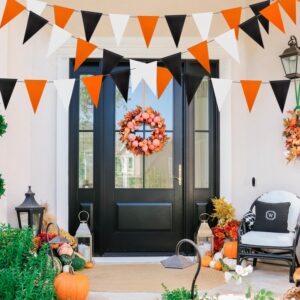 XIANMU 40 Feet 104 Pcs Orange Black White Banner Graduation Party Decorations Halloween Pennant Banner Paper Triangle Flag Bunting Garland for Birthday Wedding Fall Party Decoration