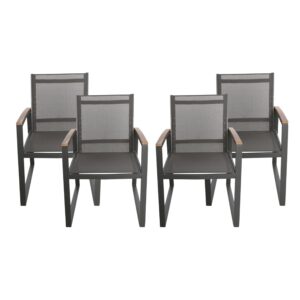 christopher knight home glasgow outdoor aluminum and mesh dining chairs (set of 4), 22.25 "w x 24.5 "d x 33.5 "h, gray + natural brown