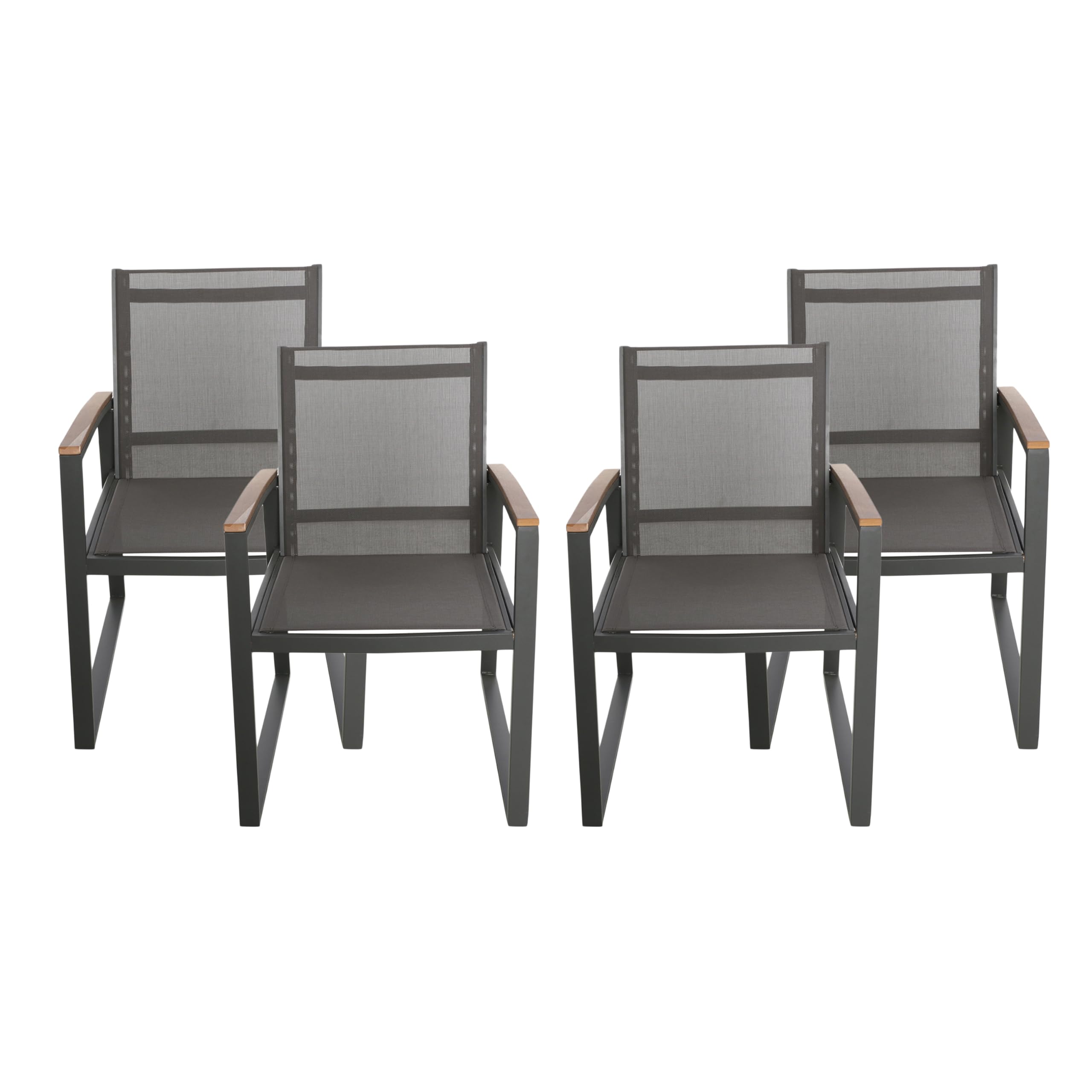 Christopher Knight Home Glasgow Outdoor Aluminum and Mesh Dining Chairs (Set of 4), 22.25 "W x 24.5 "D x 33.5 "H, Gray + Natural Brown