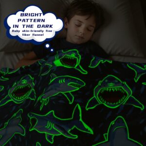 BORORO Shark Blanket Glow in The Dark Blanket Shark Gifts Cozy Blanket Shark Toys Birthday Gifts for Kids Boys 50x60 inch