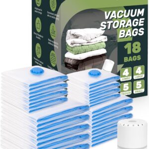 Colemoly Vacuum Storage Bags 18 Pack Space Saver Bag Vacuum Seal Bags for Clothing Travel Moving Blankets Pillows Storage and Organization (5 Jumbo/ 5 Large/ 4 Medium/ 4 Small)