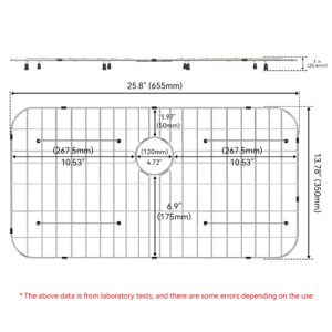 Stainless Steel Sink Grid and Protectors for Bottom of Kitchen Sink, 26" X 14 1/16" with Rear Drain for Single Sink Bowl