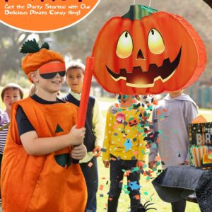 Halloween Pumpkin Piñata - 74pc Set: Complete Party Game with Toys, Goodie Bags, Bat & Blindfold - Perfect for Kids' Birthdays, Classroom Prizes & Festive Decorations