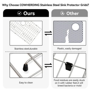 Stainless Steel Sink Grid and Protectors for Bottom of Kitchen Sink, 26" X 14 1/16" with Rear Drain for Single Sink Bowl