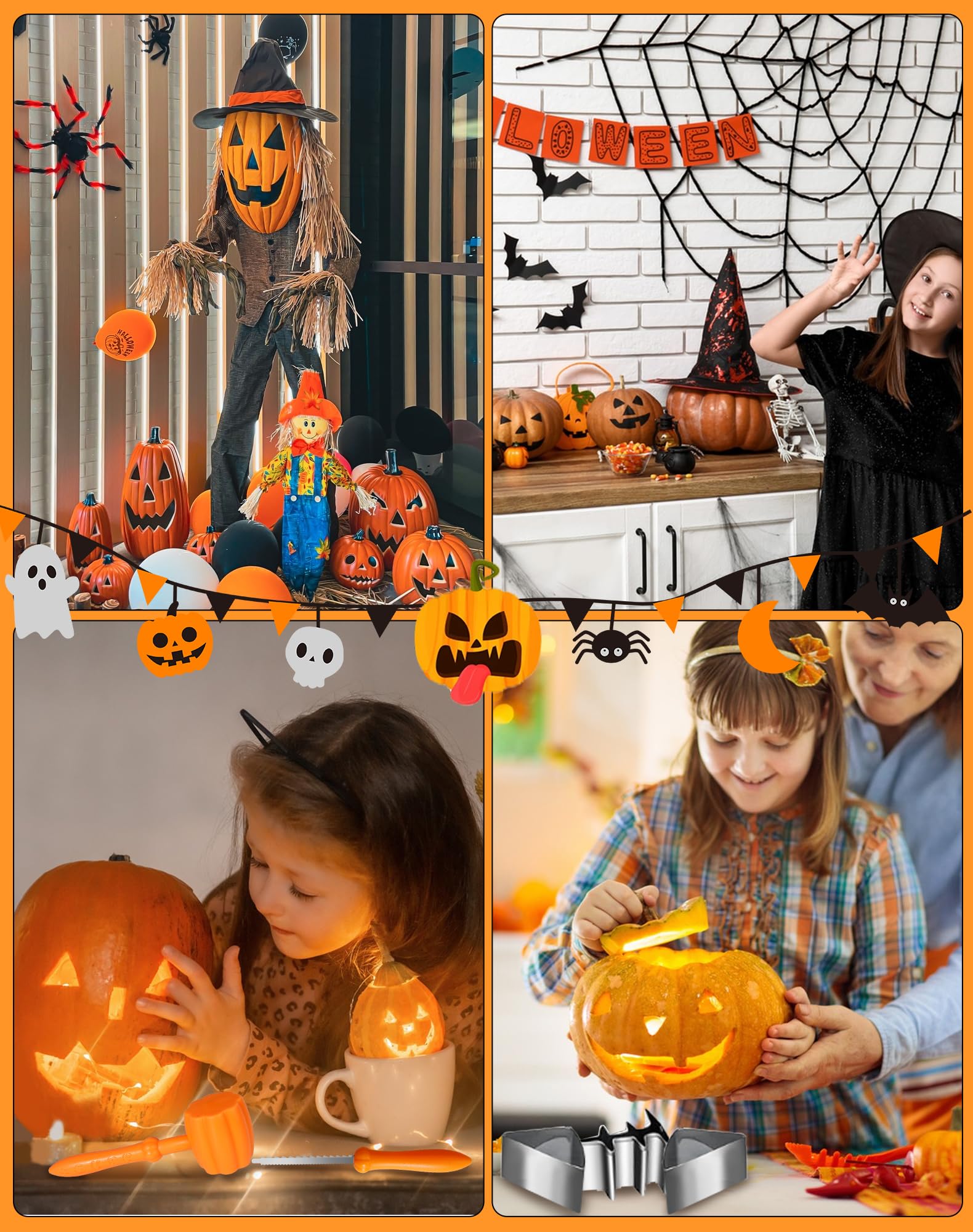 Pumpkin Carving Kit Tools 27 PCS Safe & Easy for Kids, Sturdy Halloween Pumpkin Carving Set with Stainless Steel Carve Stencils & Hammer for DIY Halloween Decoration Jack O Lanterns