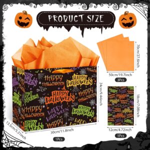 CASLON Happy Halloween Bag Orange Halloween Boo Candy Bag with Tissue Paper and Card Halloween Spider Favor with Spider Webs Goodie Bag for Trick or Treat Happy Halloween Party Supplies