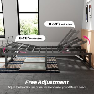 Redlife Queen Adjustable Bed Frame, Electric Bed Base with Wired Remote Control for Queen Mattress, Independent Head and Foot Incline, Powerful 4 Quiet Motor for Bedroom, Hospital, Easy Assembly