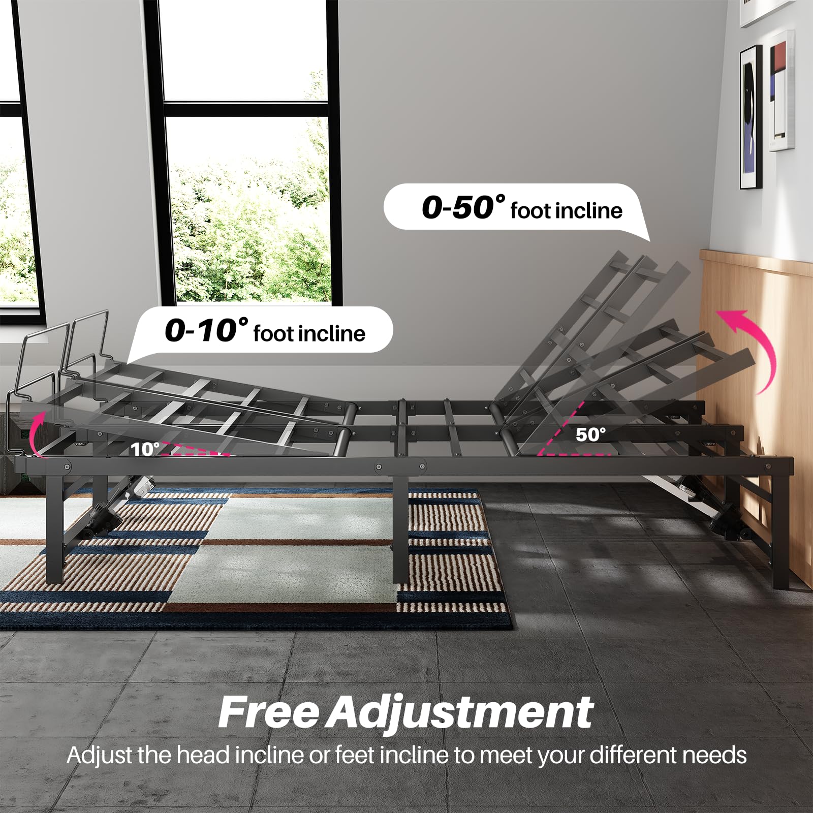 Redlife Queen Adjustable Bed Frame, Electric Bed Base with Wired Remote Control for Queen Mattress, Independent Head and Foot Incline, Powerful 4 Quiet Motor for Bedroom, Hospital, Easy Assembly