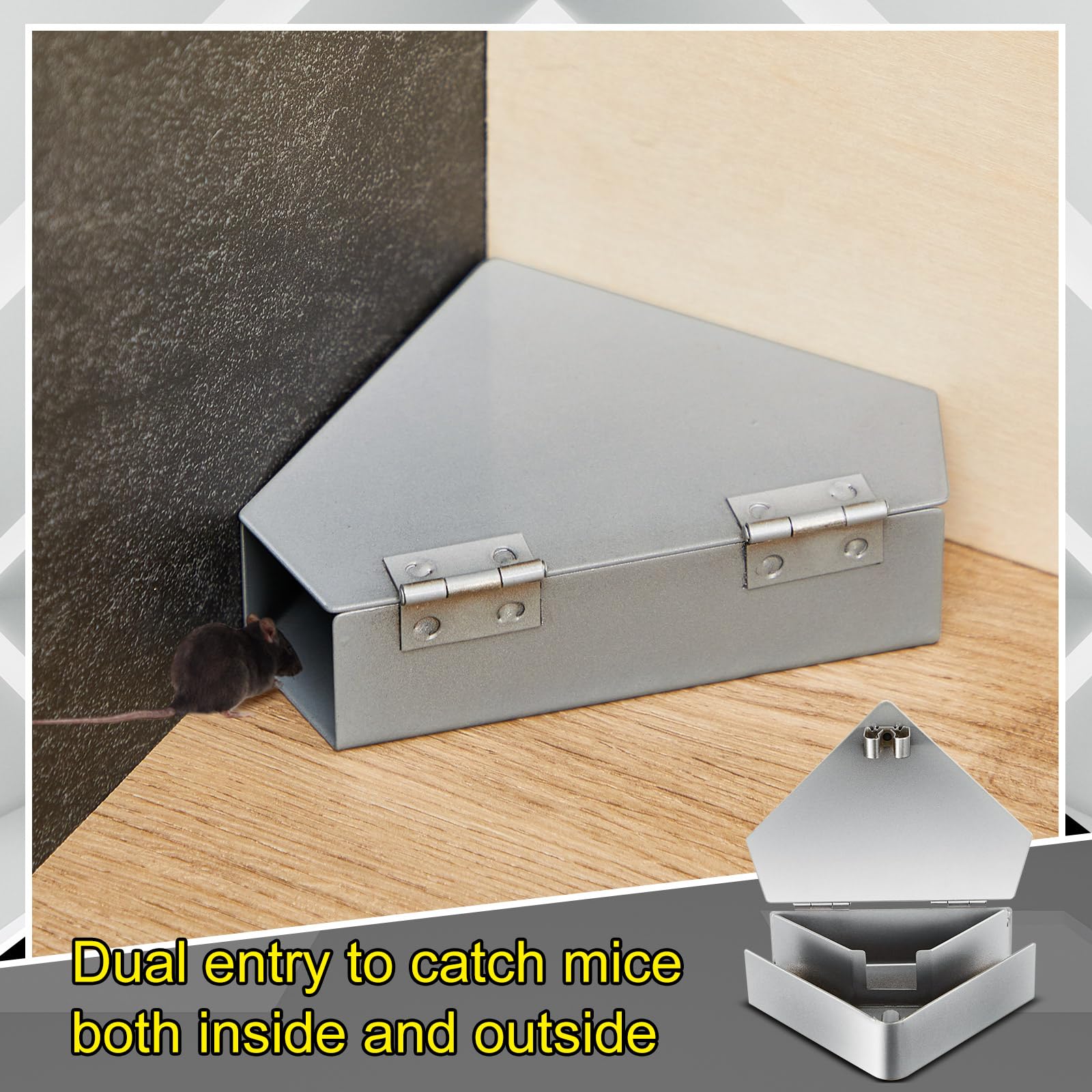 Qualirey 4 Pcs Mouse Station Carbon Steel Mice Bait Station Waterproof Mice Stations Outdoor Metal Mice Trap Bait Box, Keeps Children and Pets Safe Indoor & Outdoor, Bait Not Included, Silver