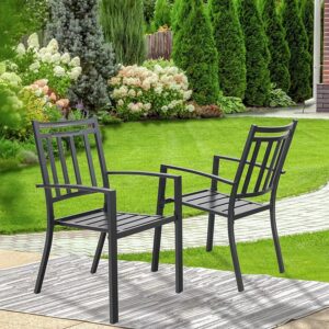 VcJta Stackable Patio Dining Chairs Set of 6 Outdoor Metal Steel High Back Chairs with Weather-Resistant Finish Black Stylish Furniture for Garden