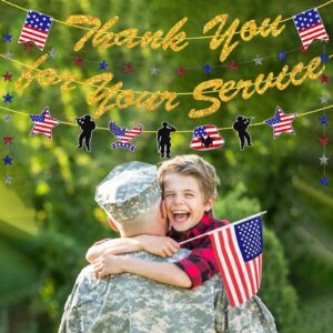 Veterans Day Banner, Veterans Day Decorations Thank You for Your Service Banner, Memorial Day Patriotic Party Military Decorations, Glitter Thankful Banner Garland Backdrop Patriotic Party Supplies