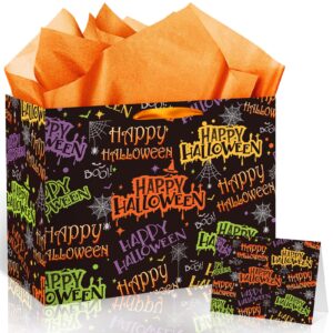 caslon happy halloween bag orange halloween boo candy bag with tissue paper and card halloween spider favor with spider webs goodie bag for trick or treat happy halloween party supplies