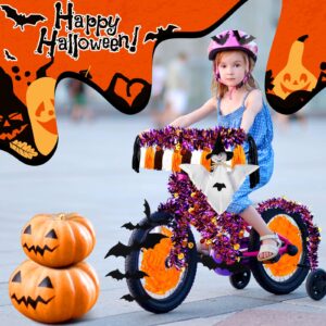 Dispowreath 35 Pcs Halloween Bike Decorations Kit Bike Streamers Tassels Tinsel Garlands White Ghost Pendant Bat Sticker Black Orange and White Crepe Paper for Kids Adult Bicycle Parade Party Favor