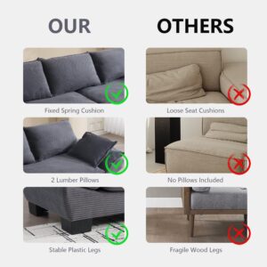 88.58" Corduroy Loveseat Sofa Couch for Living Room, 2 Seater Grey Cloud Couch Oversized Loveseat Comfy Mini Couch for Bedroom, Modern Sleeper Sectional Sofa for Small Spaces Apartment