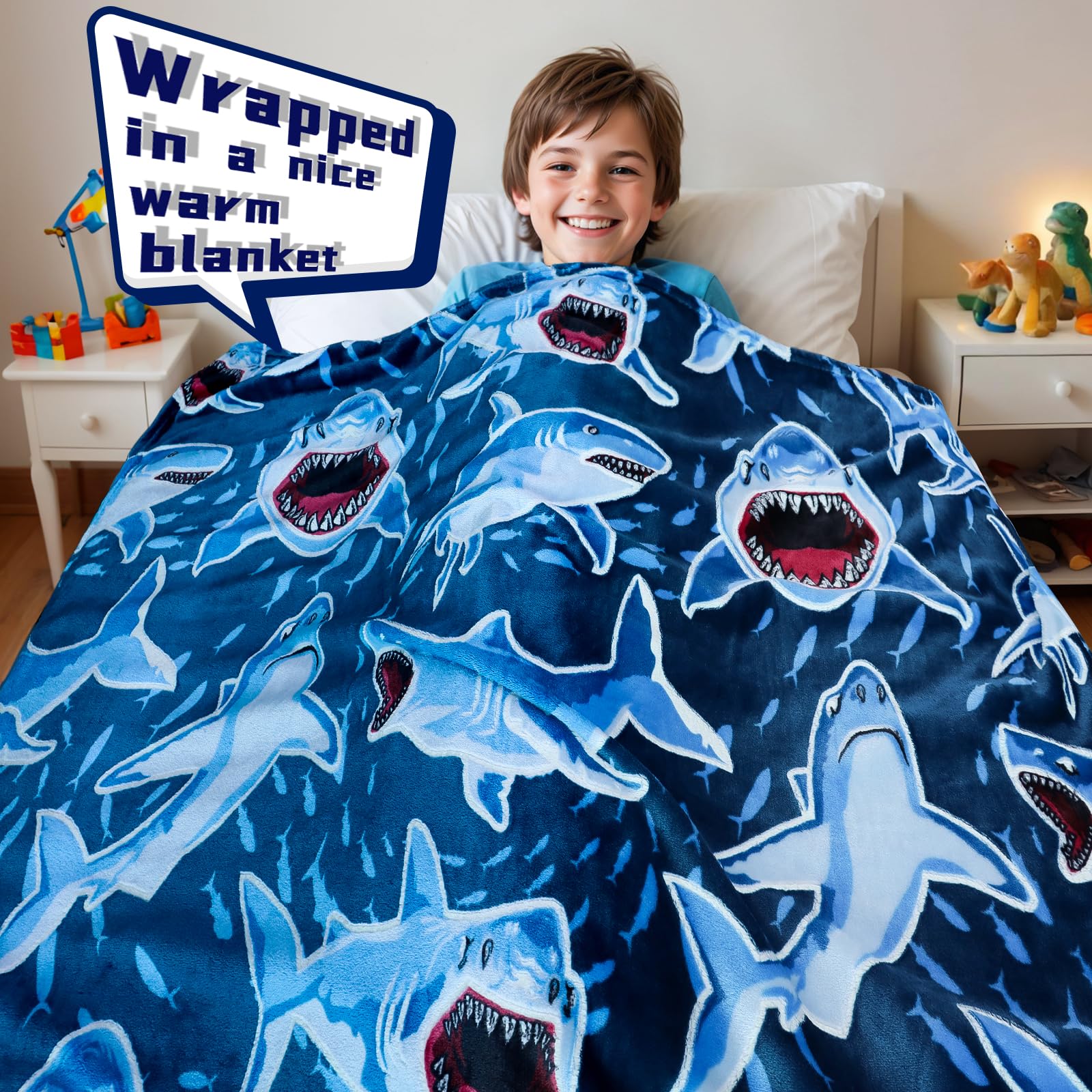 BORORO Shark Blanket Glow in The Dark Blanket Shark Gifts Cozy Blanket Shark Toys Birthday Gifts for Kids Boys 50x60 inch