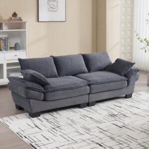 88.58" Corduroy Loveseat Sofa Couch for Living Room, 2 Seater Grey Cloud Couch Oversized Loveseat Comfy Mini Couch for Bedroom, Modern Sleeper Sectional Sofa for Small Spaces Apartment