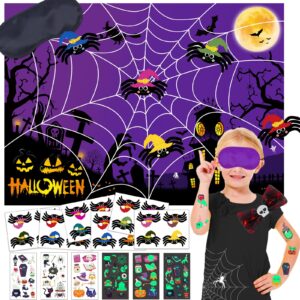 bolake halloween party games halloween pin the tail games for kids halloween pin the spider on the web game include night glow tattoo stickers poster eye masks stickers halloween party favors