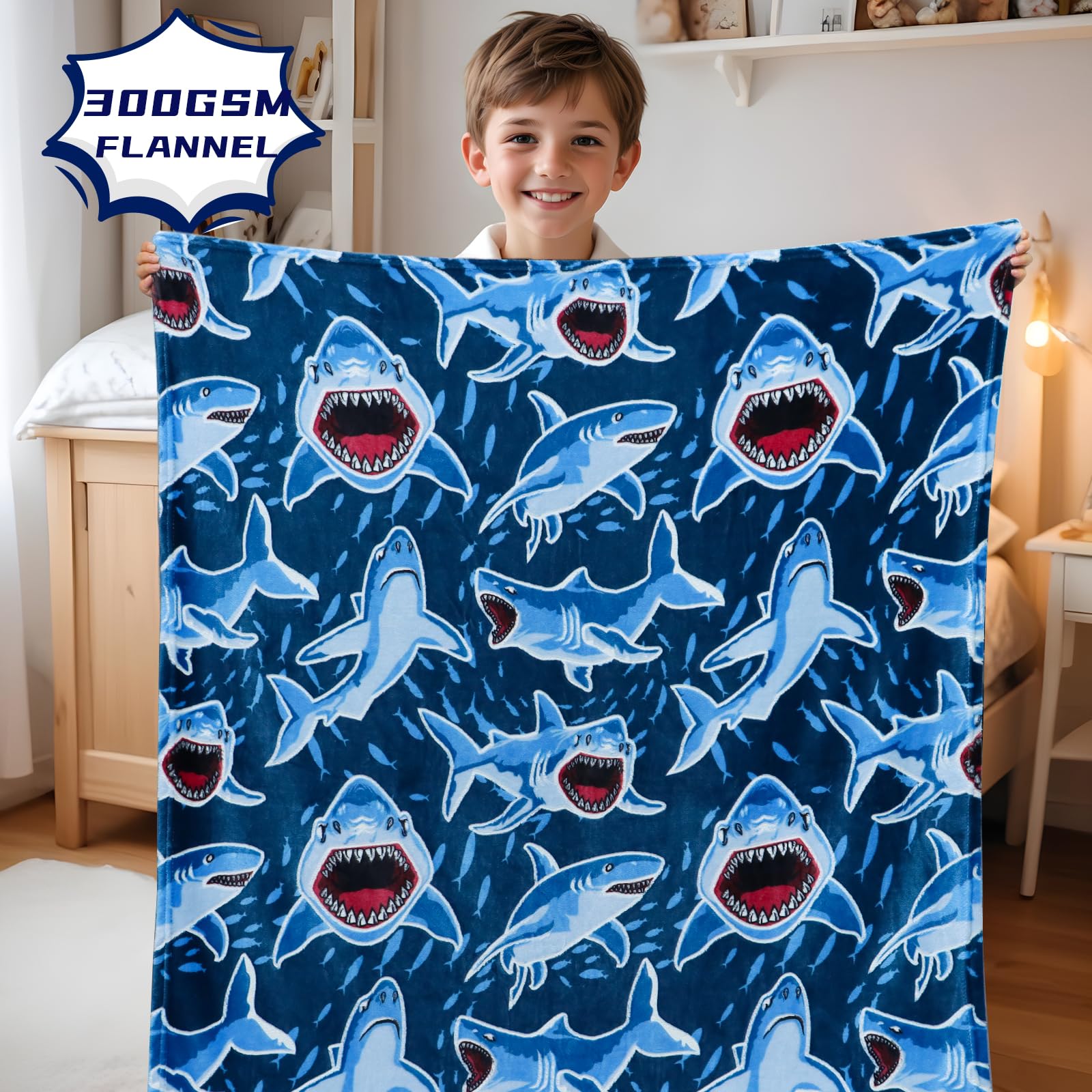 BORORO Shark Blanket Glow in The Dark Blanket Shark Gifts Cozy Blanket Shark Toys Birthday Gifts for Kids Boys 50x60 inch