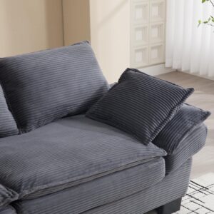 88.58" Corduroy Loveseat Sofa Couch for Living Room, 2 Seater Grey Cloud Couch Oversized Loveseat Comfy Mini Couch for Bedroom, Modern Sleeper Sectional Sofa for Small Spaces Apartment