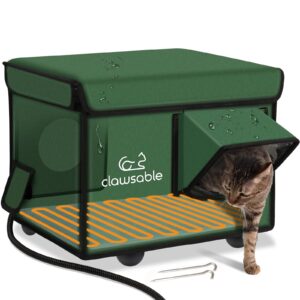 heated cat house for outdoor cat in winter, weatherproof heated cat bed kitty shelter with cat heating pad, waterproof & insulated & safe escape door, warm home for outside barn feral stray cat