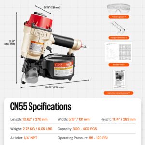 meite CN55 Pneumatic Coil Siding Nailer 15 Degree 1-Inch to 2-1/4-Inch Industrial Coil Nailer