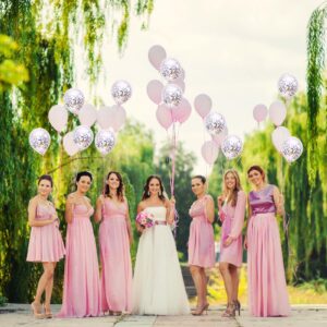 12inch Pink Balloon and Silver Confetti Balloons for Graduation Wedding Baby Shower Birthday Carnival Party Decoration