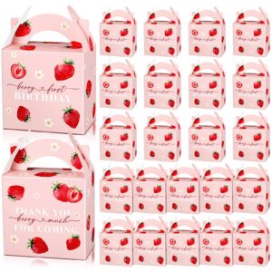 sinload 24 pack strawberry birthday party favor sweet strawberry treat box 6.1 x 3.9 x 8.3 in fruit gift candy box strawberry theme goodie present box for sweet one birthday baby shower decor supplies