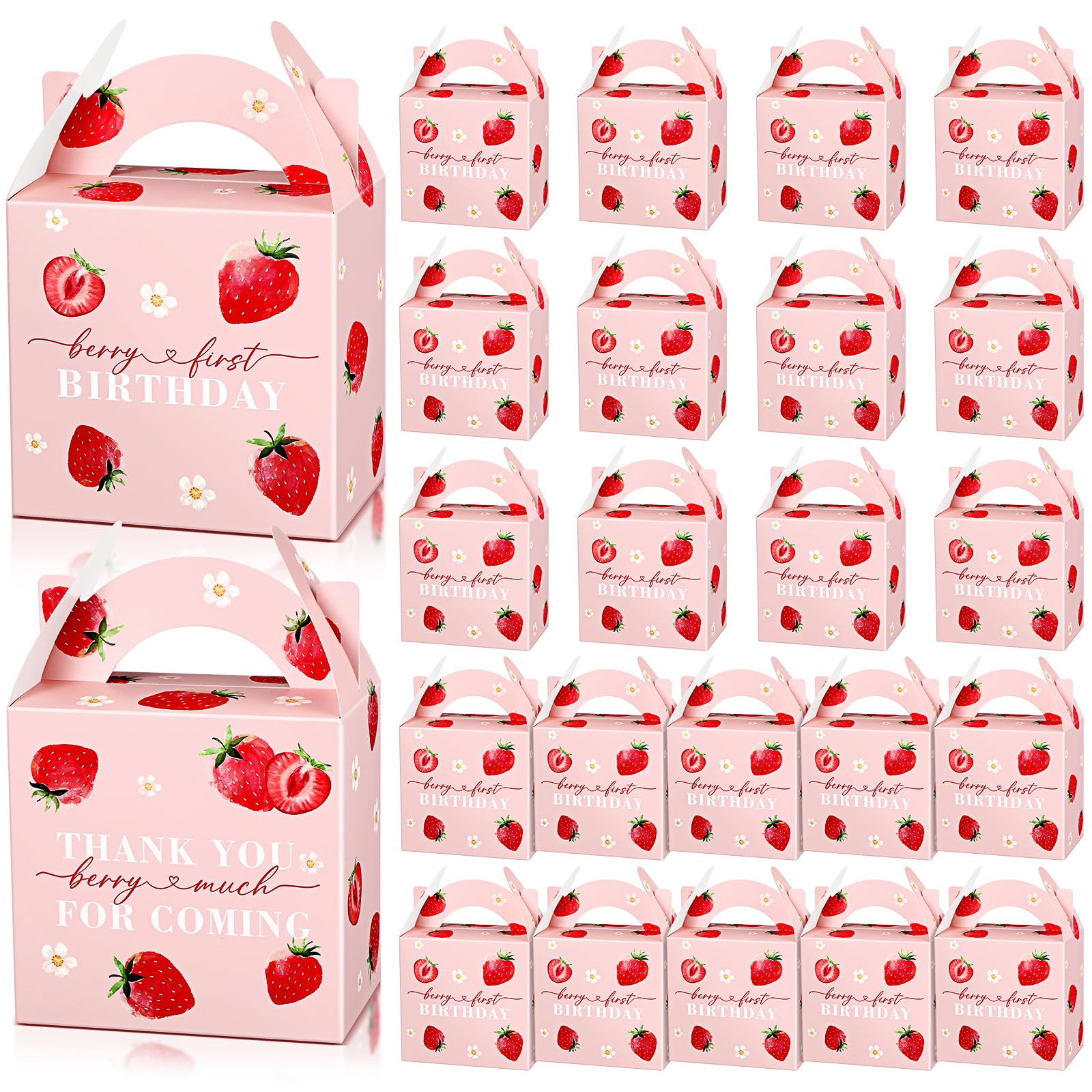 Sinload 24 Pack Strawberry Birthday Party Favor Sweet Strawberry Treat Box 6.1 x 3.9 x 8.3 in Fruit Gift Candy Box Strawberry Theme Goodie Present Box for Sweet One Birthday Baby Shower Decor Supplies