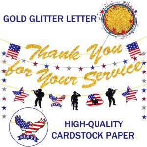 Veterans Day Banner, Veterans Day Decorations Thank You for Your Service Banner, Memorial Day Patriotic Party Military Decorations, Glitter Thankful Banner Garland Backdrop Patriotic Party Supplies