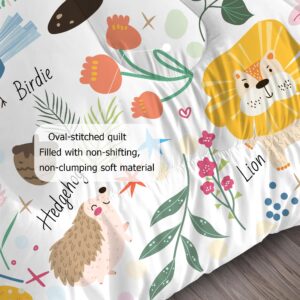 EDGZKO Comforter Set Cartoon Animals: Twin Size Cute Bedding Set for Kids Teen Girls Toddler Boys Kawaii Fox Bear Lion Flowers Soft Quilt Duvet Bed Sets 1 Comforter & 1 Pillow Case