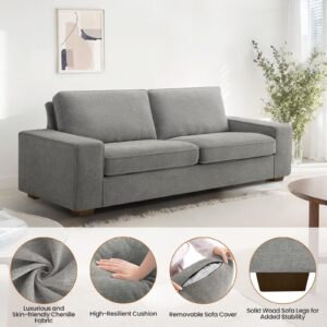 Wichvens 88.58" Oversized Loveseat Sofa for Living Room,Plush Chenille Modern Sofas & Couches with Wide Armrest，Solid Wood Leg and Removable Sofa Cushion,Easy to Install(Light Grey)