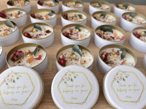 scented mixed flower candle favors - personalized for weddings, bridal showers, baby showers, birthdays (10-20-30-40-50-100 pcs in bulk)