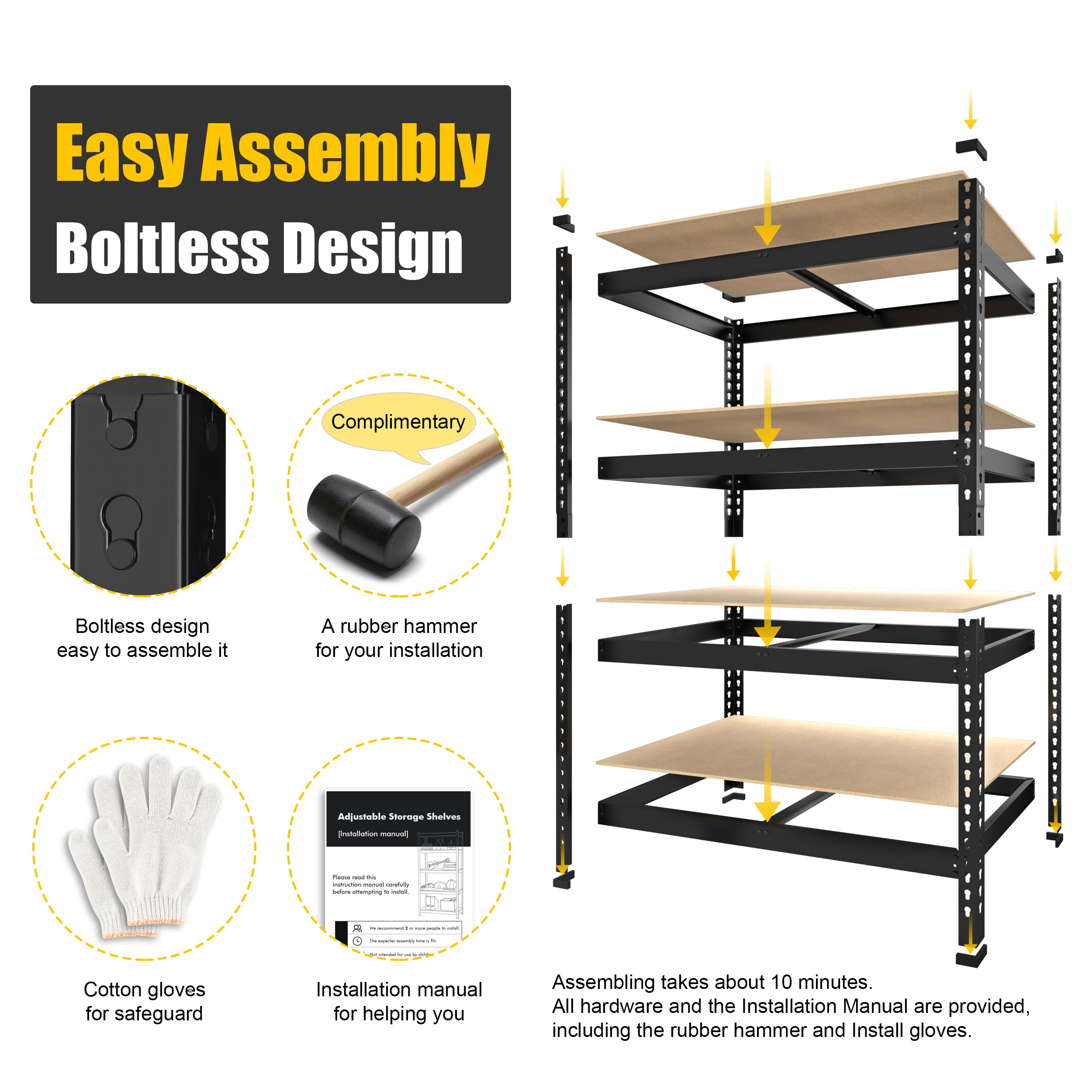 PrimeZone 40" W x 20" D x 59" H Heavy Duty Storage Shelves, 4 Tier Adjustable Garage Storage Shelving, Metal Storage Utility Rack Shelf Unit for Warehouse Pantry Closet Kitchen, Black