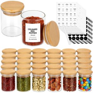 egtichome 4oz glass spice jars with bamboo lids and 315 labels, 32 pcs clear food storage containers for kitchen sugar salt coffee tea beans