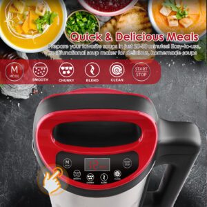 1.6L Soup Maker Machine, Stainless Steel Programmable Soup Maker with Smooth & Chunky Settings, Anti-Dry Burn, Overfill Sensors, and Self-Cleaning Mode for Quick Soups, Baby Food, and Home Use(red)