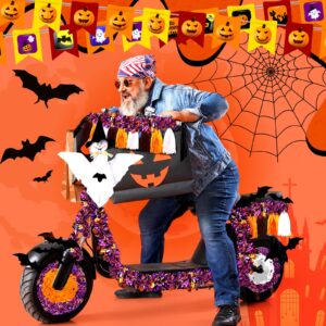 Dispowreath 35 Pcs Halloween Bike Decorations Kit Bike Streamers Tassels Tinsel Garlands White Ghost Pendant Bat Sticker Black Orange and White Crepe Paper for Kids Adult Bicycle Parade Party Favor