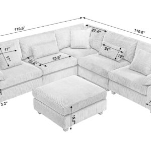 110.6"*110.6" Oversized Corner Modular Sectional Sofa Set, Modern L-Shaped Couch with Movable Ottoman and 7 Pillows, Comfy Corduroy Fabric Deep Seat 6 Seater Cloud Couch for Living Room (Brown)