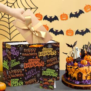 CASLON Happy Halloween Bag Orange Halloween Boo Candy Bag with Tissue Paper and Card Halloween Spider Favor with Spider Webs Goodie Bag for Trick or Treat Happy Halloween Party Supplies