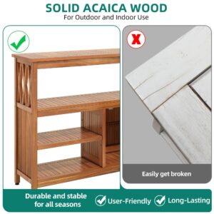 YITAHOME Acacia Wood Patio Bar Table with Storage and Shelves, Outdoor Sideboard Storage Cabinet for Outdoor and Indoor Use, Suitable for Garden Patio Balcony Living Room, Natural