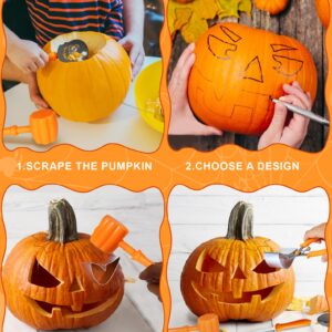 Pumpkin Carving Kit Tools 27 PCS Safe & Easy for Kids, Sturdy Halloween Pumpkin Carving Set with Stainless Steel Carve Stencils & Hammer for DIY Halloween Decoration Jack O Lanterns