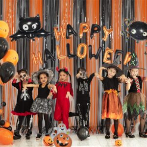 Happy Halloween Party Decorations, Melsan Halloween Banner Black and Orange Balloons, Spider, Bat, Pumpkin with Ghost Balloons - Perfect Halloween Party Supplies for Kids and Adults