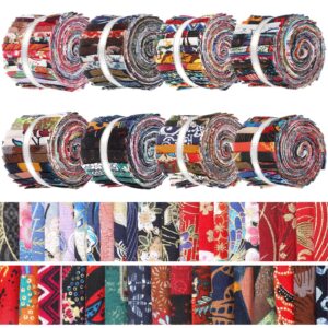 fanfanwin 320 pcs 8 roll fabric strips quilting fabric bundle precut roll patchwork cotton fabric for arts crafts sewing purse making, blanket, rug, upholstery, home decor(japanese)