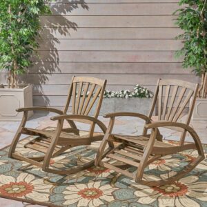 christopher knight home sunview outdoor acacia wood recliner rocking chairs (set of 2), 24.75 "w x 41.75 "d x 38 "h, gray