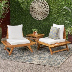 Christopher Knight Home Sedona Outdoor Wooden Club Chairs with Cushions (Set of 2), 37 "W x 28.25 "D x 29.5 "H, Teak + White