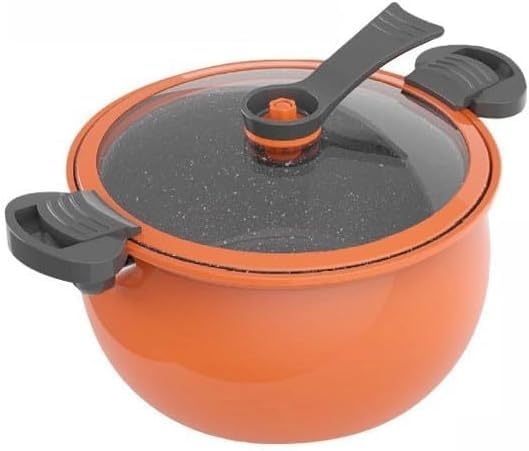 Non Stick Pressure Cooker,Thickened and Durable Medical Stone Soup Pot 8L Large Capacity Micro Pressure Cooker with Transparent Glass Lid (Orange)