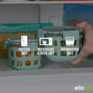 Ello Duraglass 4-Pack 2 Cup Reusable Glass Container Jar with Leak Proof Lids and Protective Silicone Sleeves | Perfect for Overnight Oats, Yogurt | BPA-Free | Dishwasher Safe | Evening Orchard