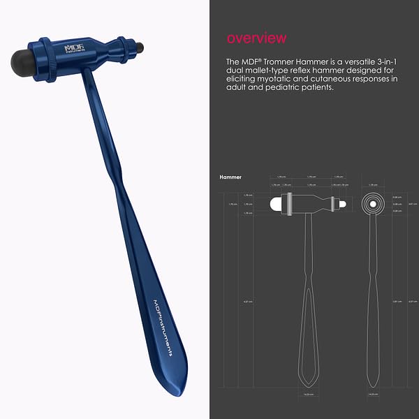 MDF Instruments, Engravable Tromner Neurological Reflex Hammer with Pointed Tip Handle for Cutaneous & Superficial Responses Personalized Custom - Free-Parts-for-Life (MDF555) (Capridium (Blue))