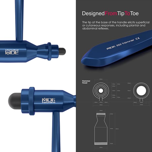 MDF Instruments, Engravable Tromner Neurological Reflex Hammer with Pointed Tip Handle for Cutaneous & Superficial Responses Personalized Custom - Free-Parts-for-Life (MDF555) (Capridium (Blue))