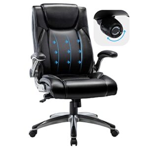 colamy executive office ergonomic chair with thick bonded leather, flip-up armrests, high back adjustable height and tilt for working, study, gaming